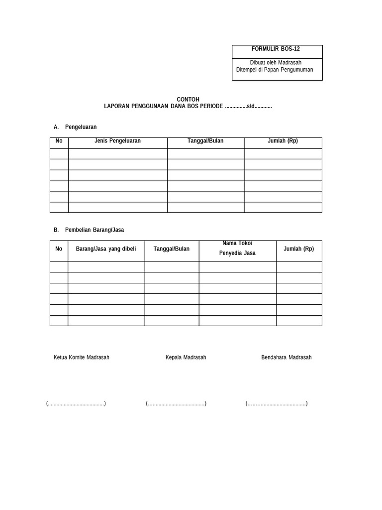 Contoh Laporan BOS-12 Madrasah | PDF