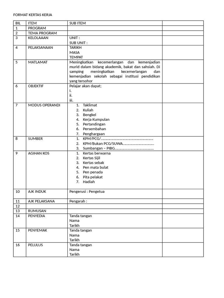 Format Kertas Kerja Program Pendidikan | PDF