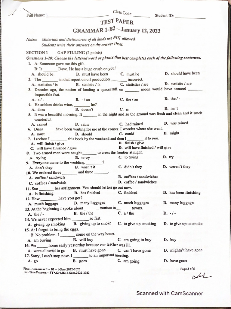 Grammar Mock Test | PDF
