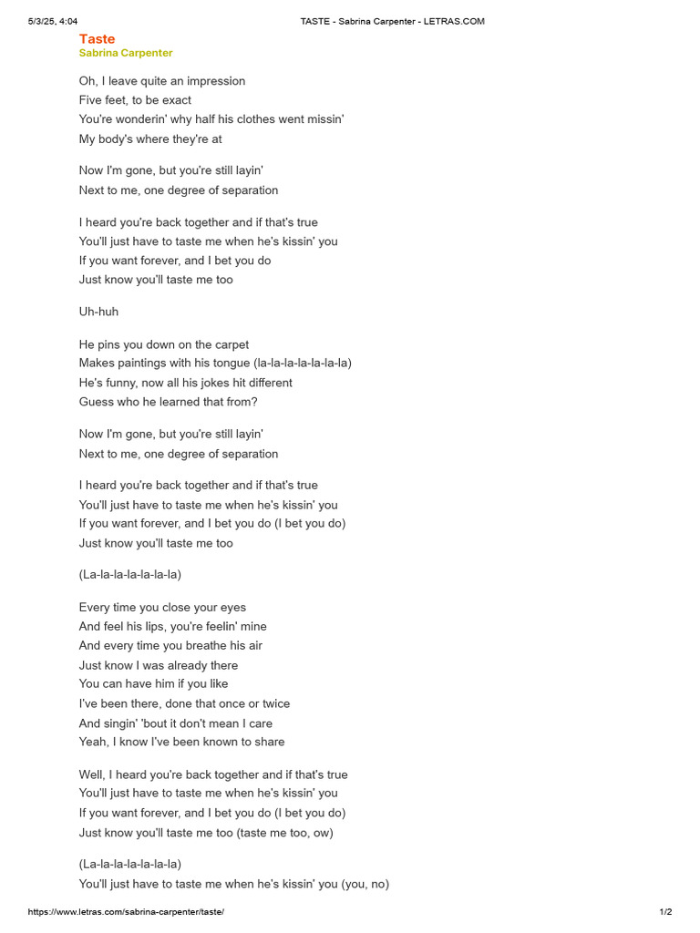 Taste - Sabrina Carpenter - Letras.com | PDF