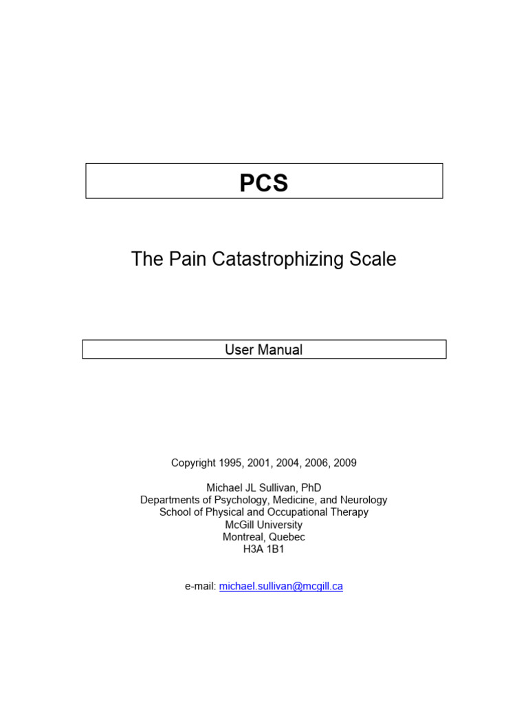 The Pain Catastrophizing Scale - User Manual by Michael Sullivan | PDF ...