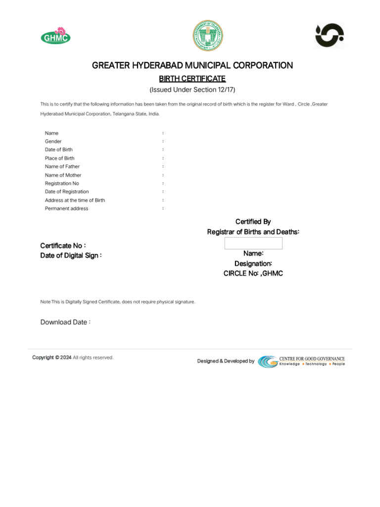 Telangana Birth Certificate Format | PDF