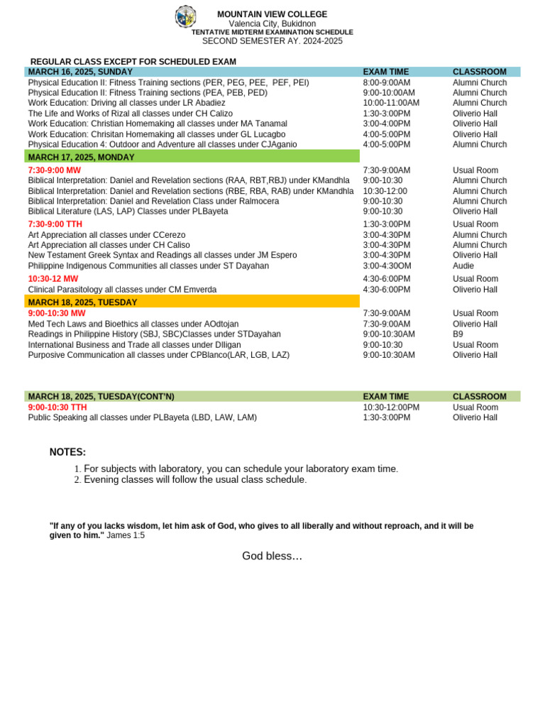 MVC Midterm Exam Schedule 2025 | PDF | Ancient Literature | Religious Texts