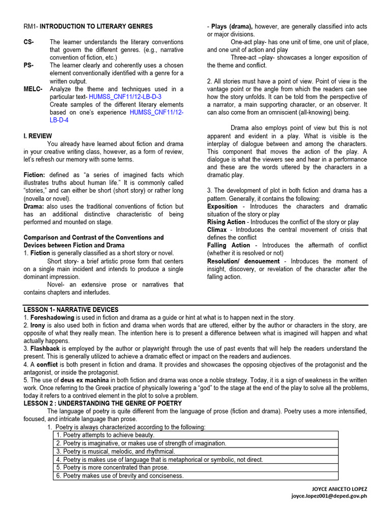 RM1 - Introduction To Literary Genres | PDF | Poetry | Narrative