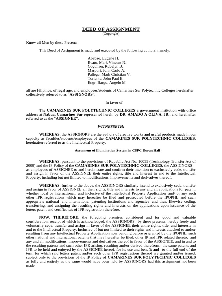 Deed of Assignment - Multiple Author - PDF(S) | PDF | Assignment (Law ...