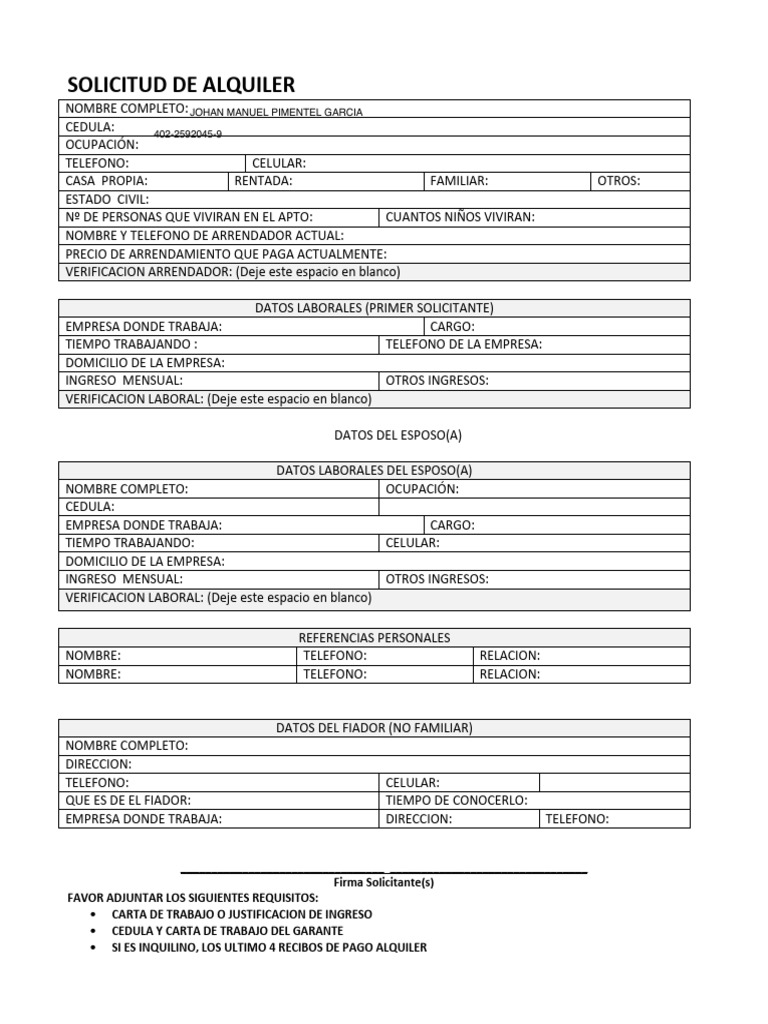 Solicitud de Alquiler: Formulario Completo | PDF