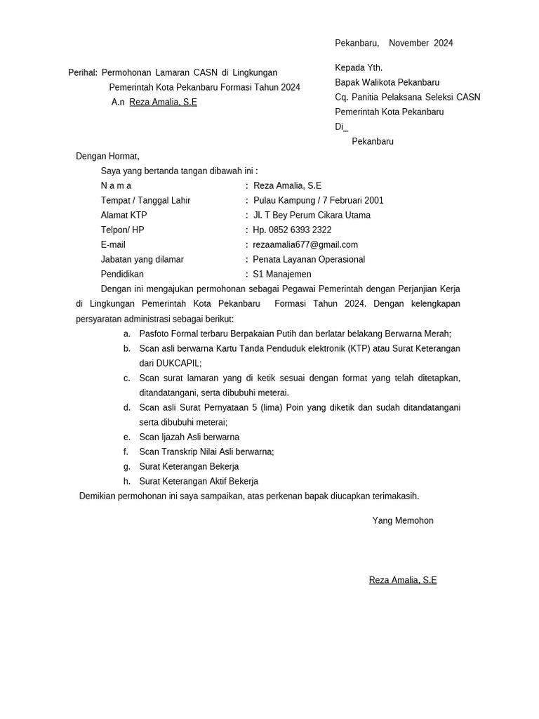 LAMP 2 SURAT LAMARAN, KET BEKERJA DAN AKTIF BEKERJA Reza Amalia | PDF