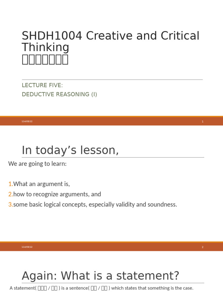 Lecture 5 Deductive Reasoning I | PDF | Argument | Logical Consequence