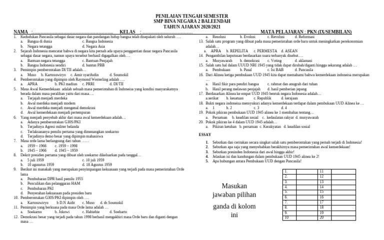 SOAL pts KELAS 9 SMT 1 | PDF