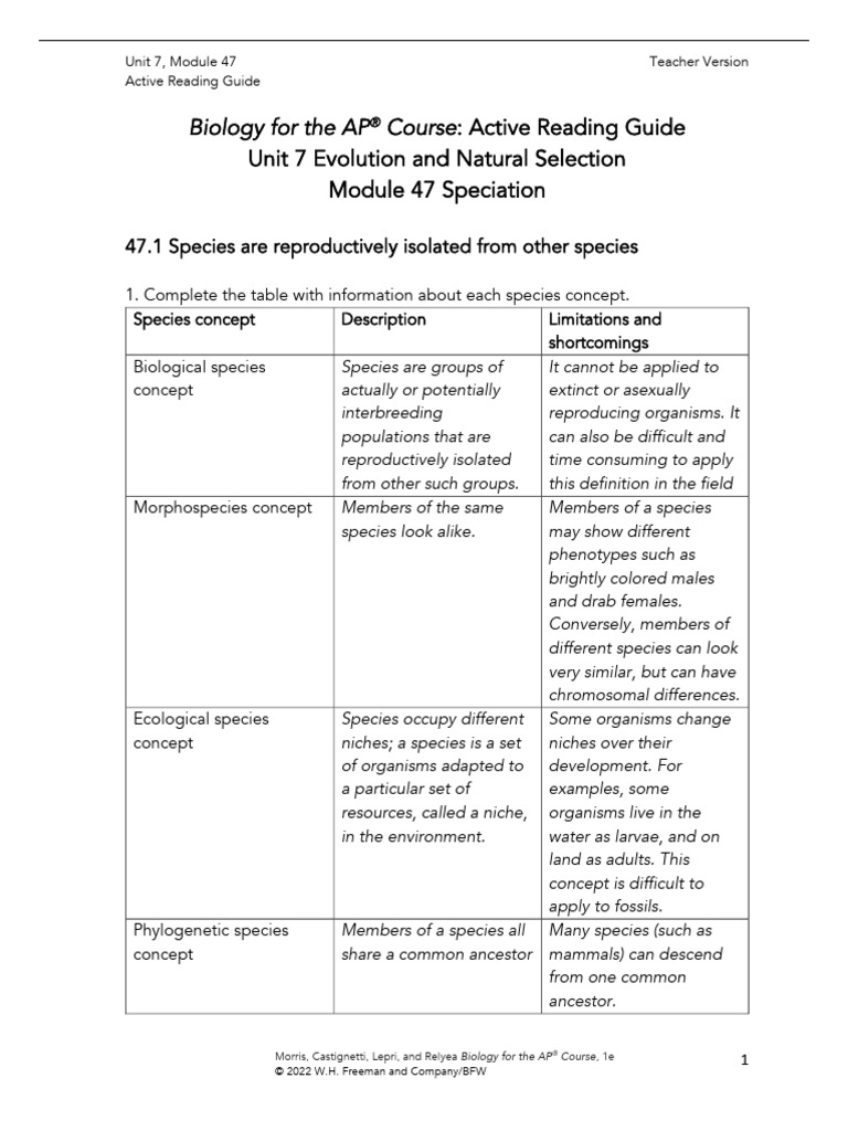 Module 47 Reading Guide KEY PDF | PDF | Species | Evolution