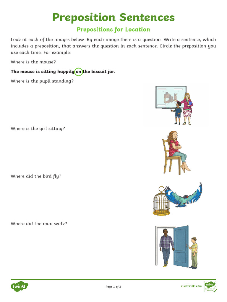 Preposition Sentences - Prepositions For Location | PDF