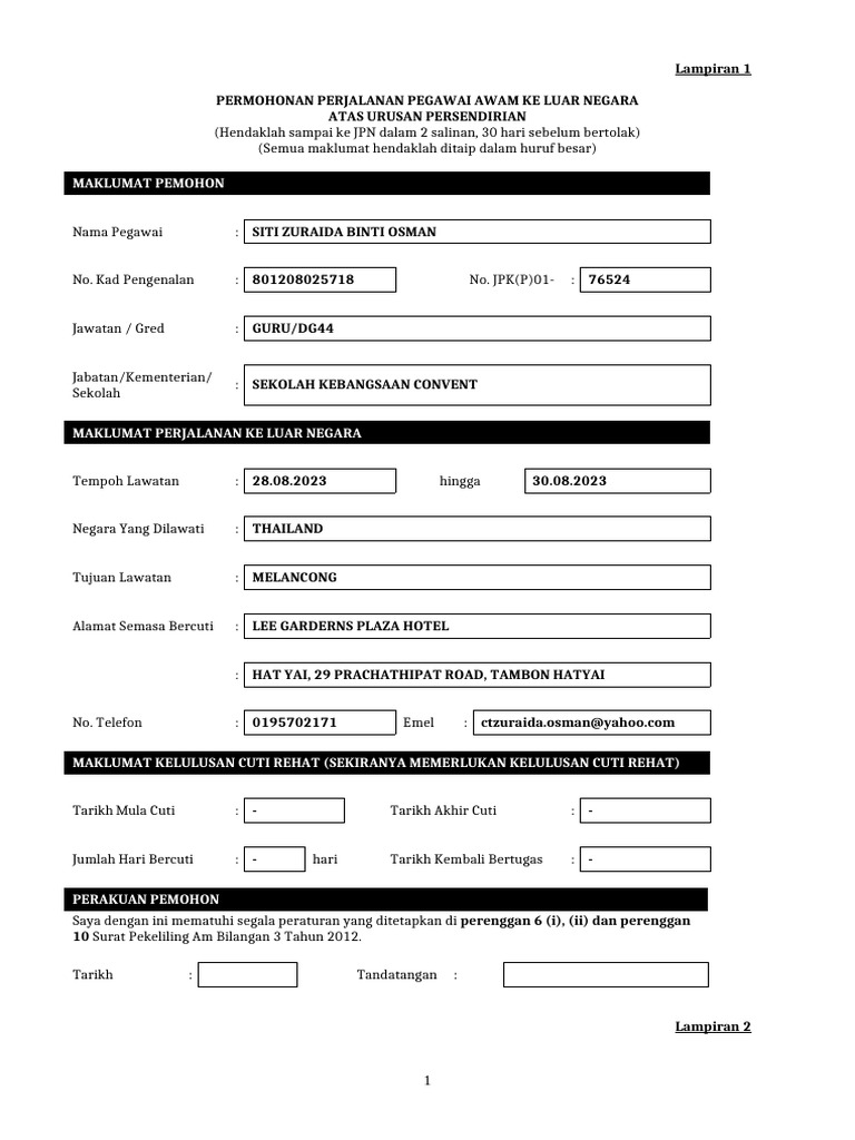 Borang Lawatan Luar Negara | PDF