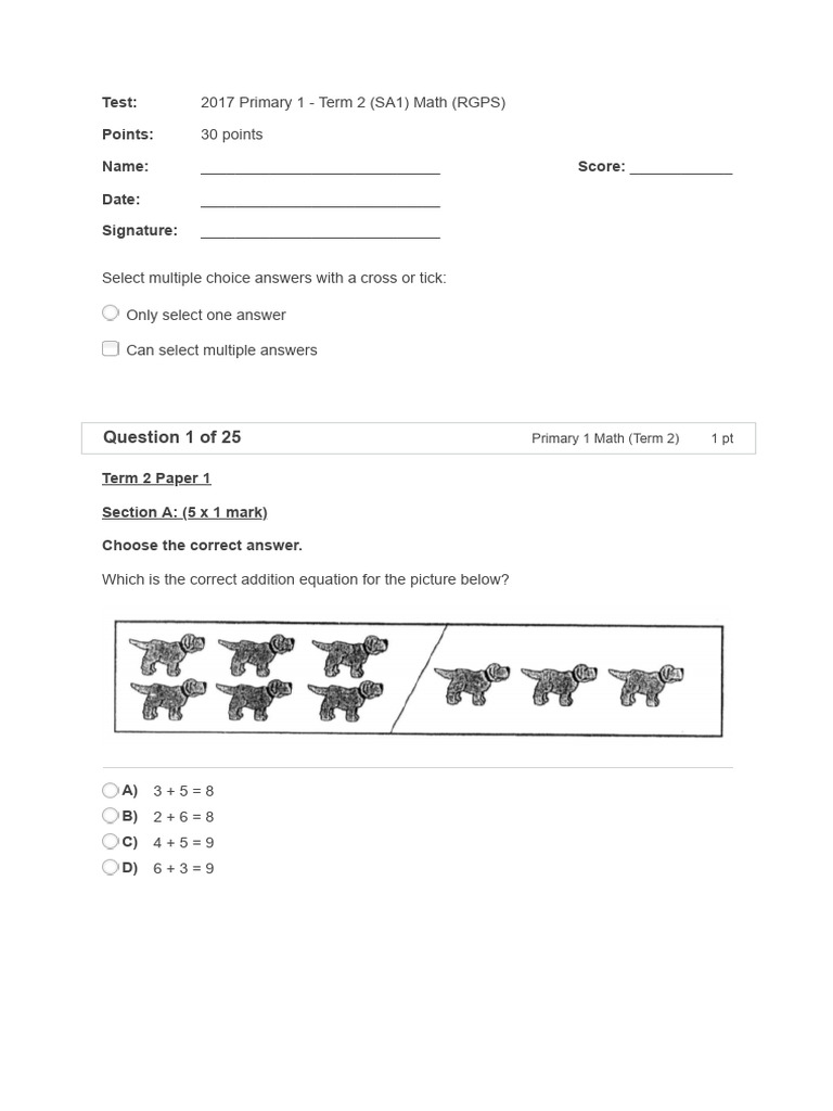 Primary 1 Math Term 2 - RGPS_1626156202 | PDF | Mathematics