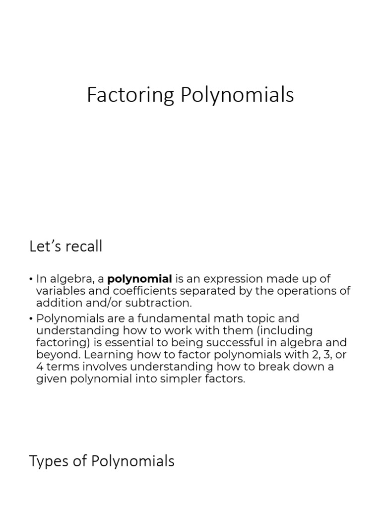 Factoring Polynomials 2025 | PDF | Factorization | Polynomial