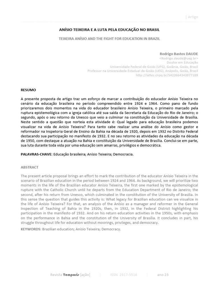 040-032 Aula - 4 - Ansio - Teixeira - e - A - Luta - Pela - Educao - No - Brasil | PDF ...
