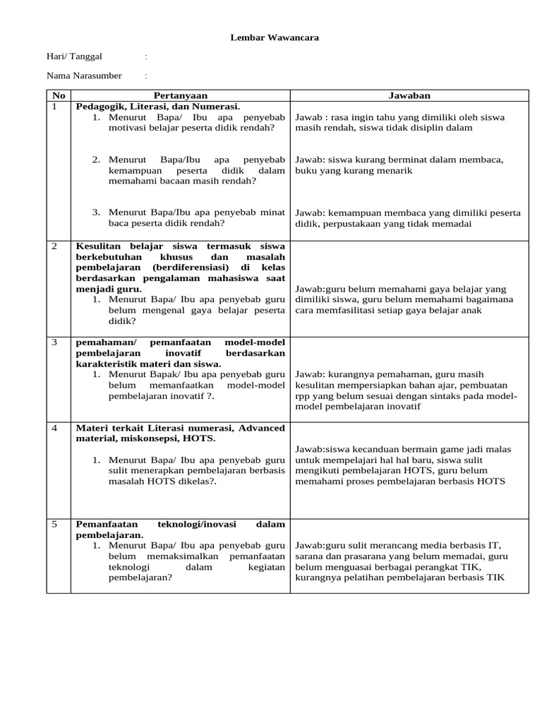 Lembar Wawancara | PDF