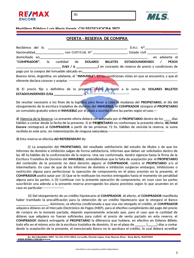 MODELO - RESERVA CON CREDITO HIPOTECARIO v.DNU | PDF | Hipotecas | Bancos