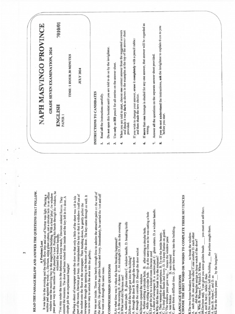 English Paper 1 NAPH | PDF
