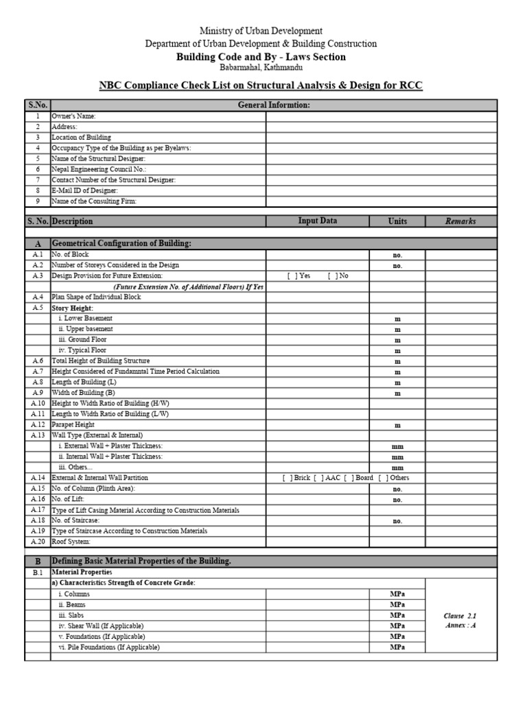 RCC Check List (NBC 105 2020)_footgcv | PDF | Structural Load ...