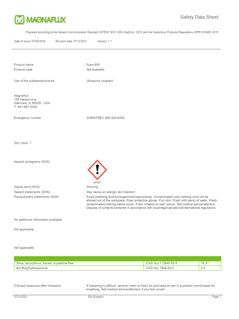 Sono 600 Safety Data Sheet | PDF | Toxicity | Firefighting