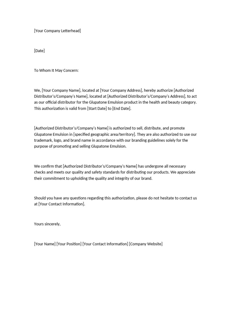 Brand Authorization Letter Template | PDF
