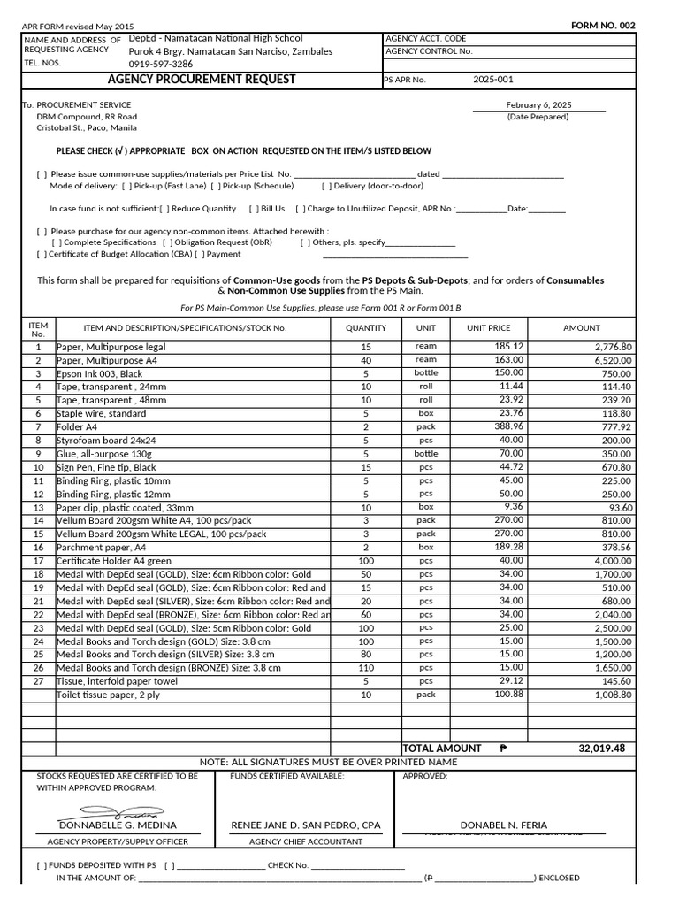 Junior High Apr Form January 2025 | PDF