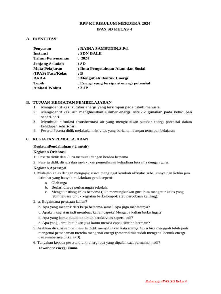 RPP Kurikulum Merdeka 2024 | PDF