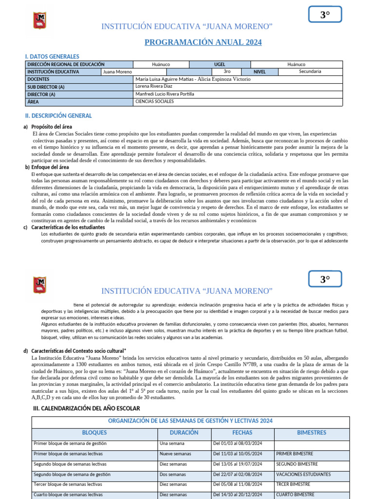 PROGRAMACIÓN ANUAL 3° 2024 mejorado | PDF | Evaluación | Sustentabilidad