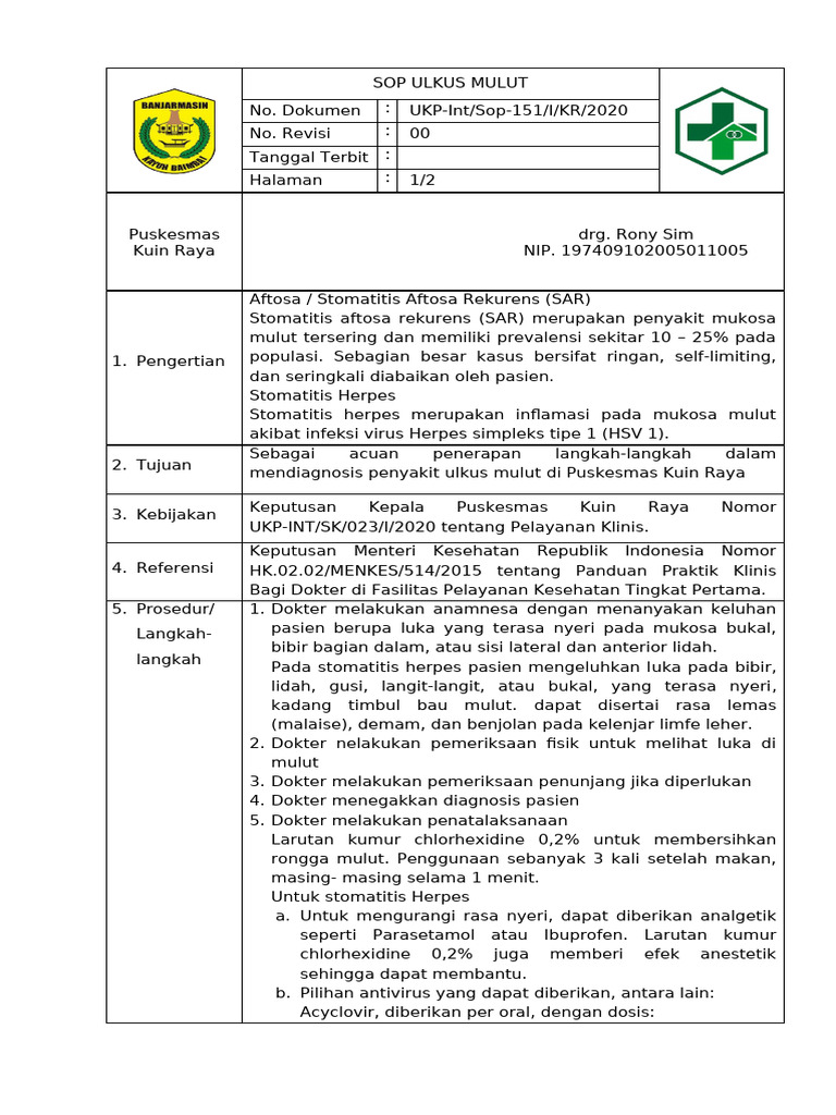 SOP Ulkus Mulut | PDF