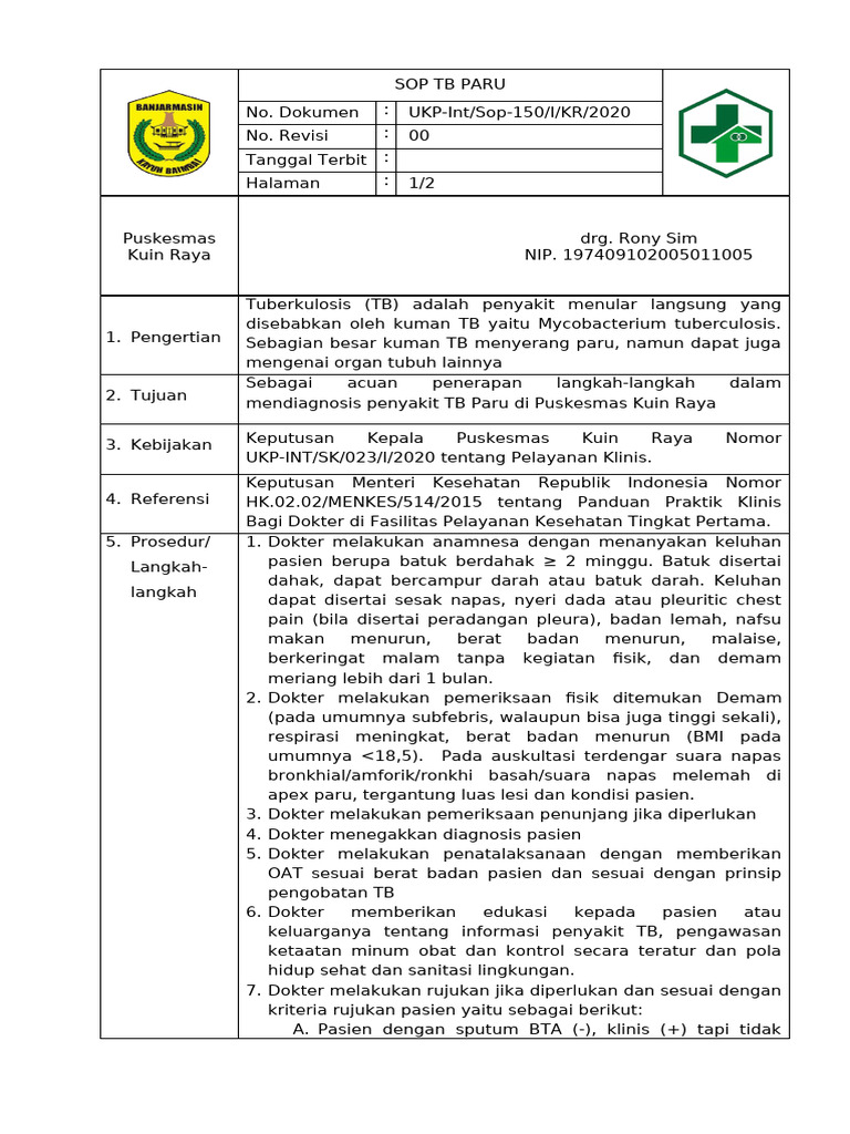 SOP Tuberculosis | PDF