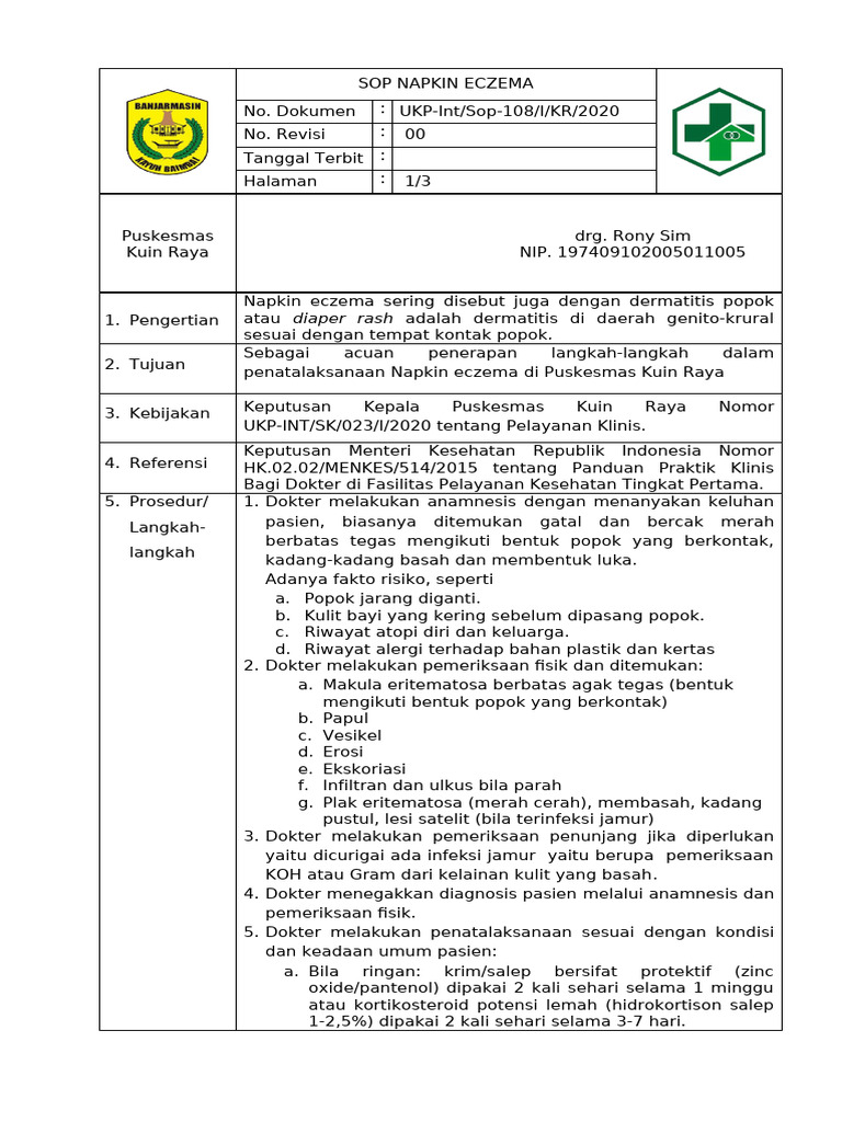 Prosedur Penanganan Napkin Ekzema | PDF