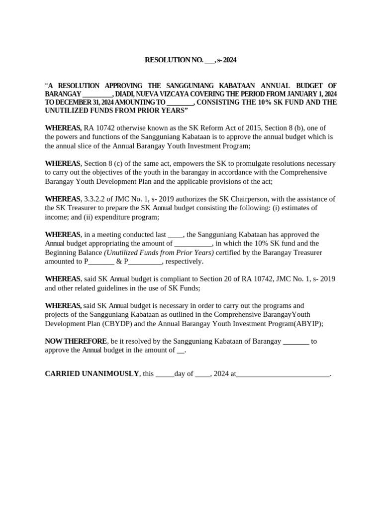 SK Budget Reso | PDF