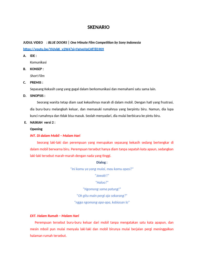 SKENARIO BLUE DOORS_SALMA AULIYA Y | PDF