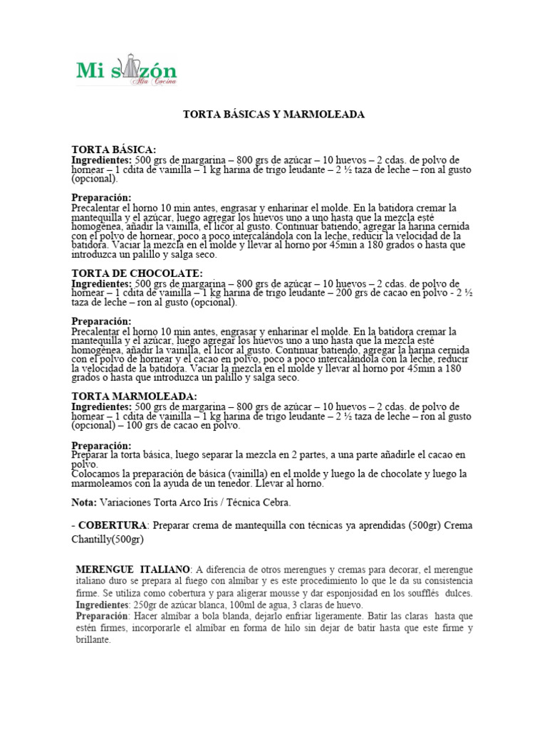1mod.3 Torta Basica y Marmoleada | PDF | Alimentos | Postres