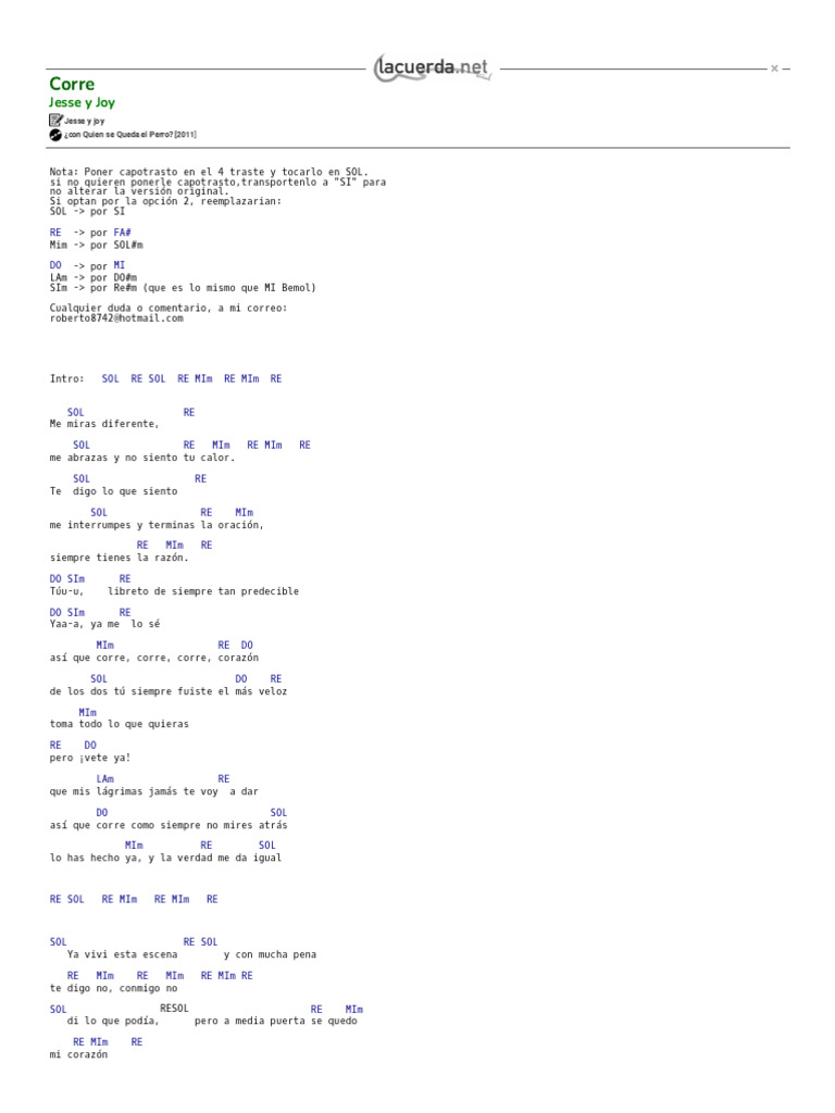 CORRE, Jesse y Joy_ Acordes | PDF