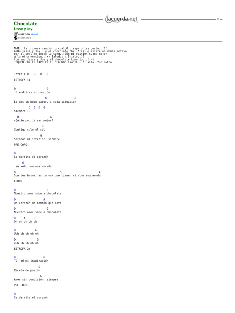 CHOCOLATE, Jesse y Joy_ Acordes | PDF