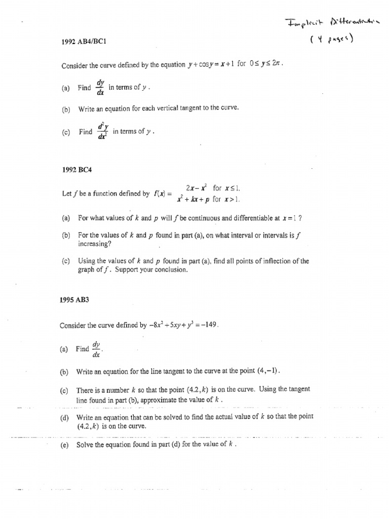 Implicit Diff CW Answers | PDF