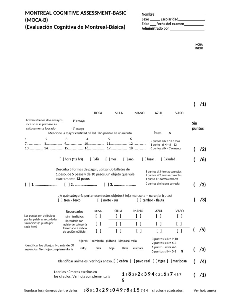 Moca Basic Spanish Test PDF | PDF