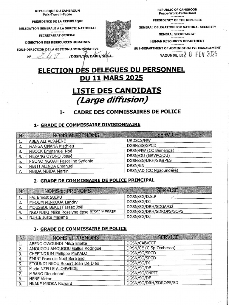 Liste Des Candidats à l'Élection Des Délégués Du Personnel à La SN Du 11 Mars 2025 | PDF