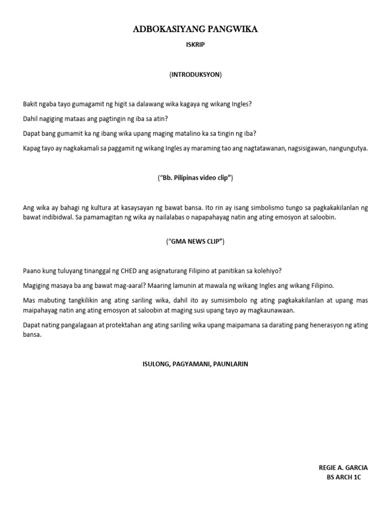 Adbokasiyang Pangwika Iskrip | PDF