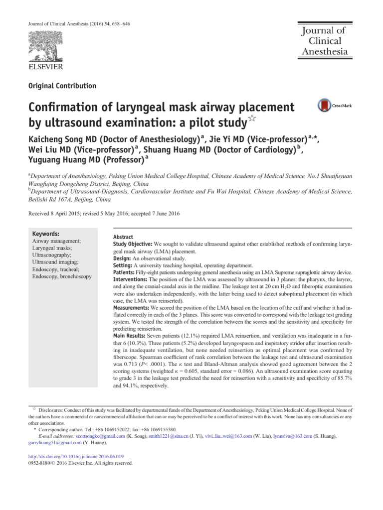 Confirming LMA Placement via Ultrasound | PDF | Larynx | Clinical Medicine
