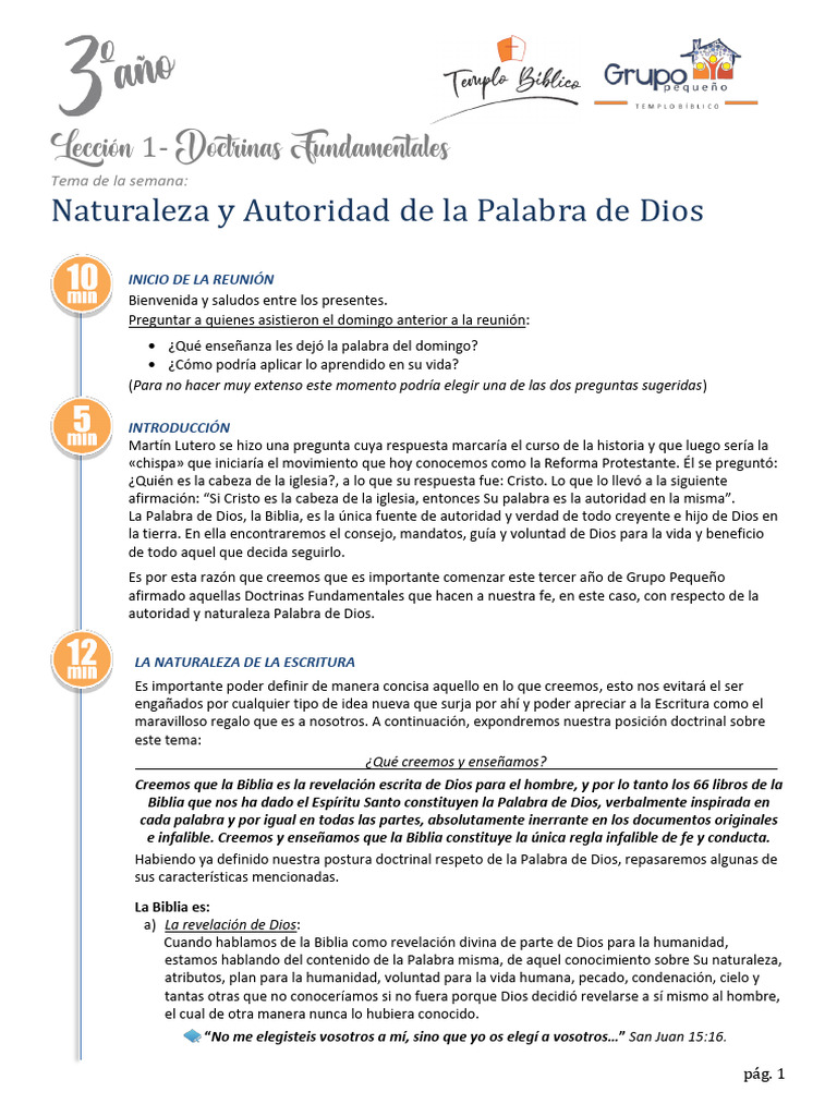 Lección Nº 1 - GP 3° Año - Doctrinas Fundamentales Nº1 | PDF | Biblia | Dios