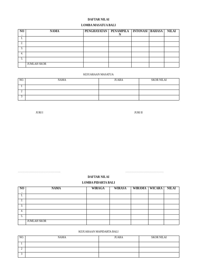 Penilaian Lomba BHS Bali | PDF