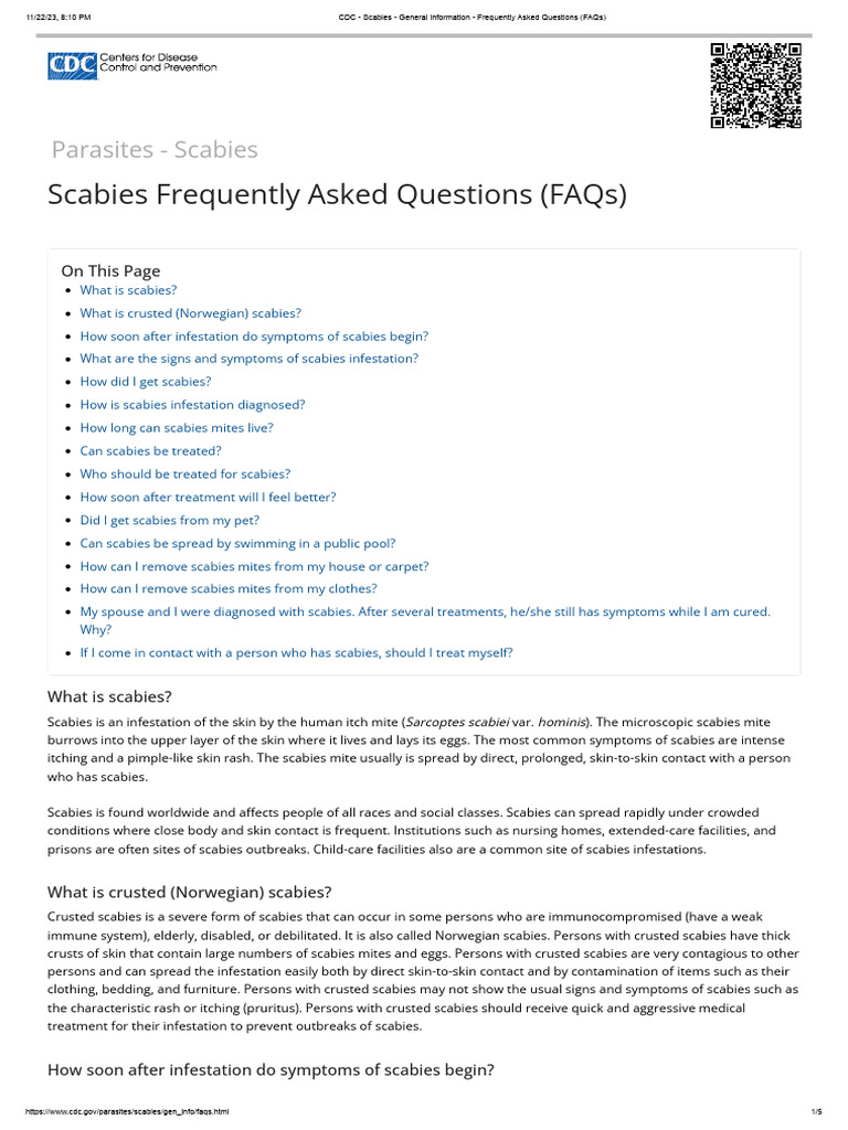 CDC - Scabies - General Information - Frequently Asked Questions (FAQs ...