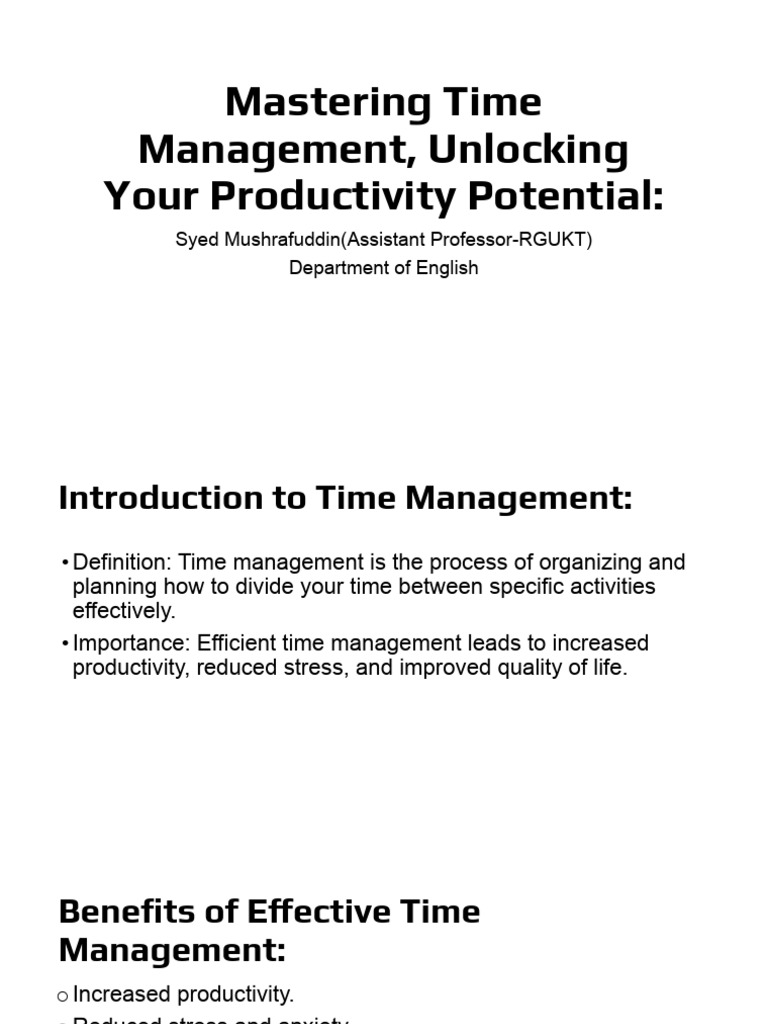Mastering Time Management - Unlocking Your Productivity Potential | PDF ...