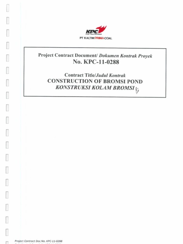 Kontrak KPC 11-0288 Constructiom of Bromsi Pond | PDF