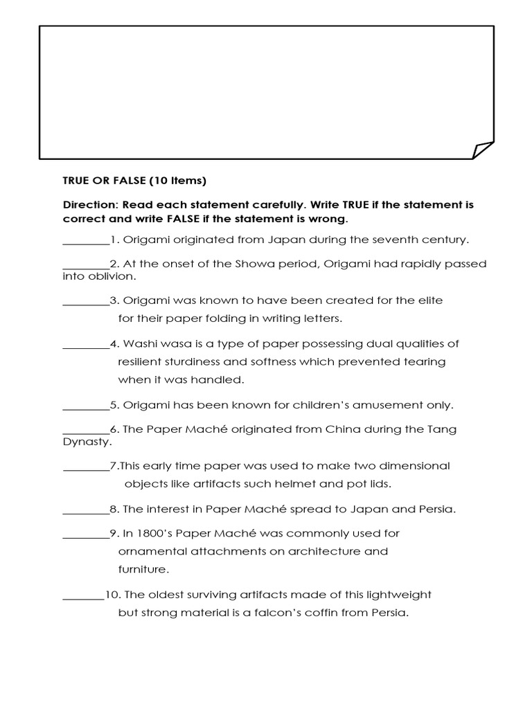 Origami Exam Instructions and Key | PDF | Origami
