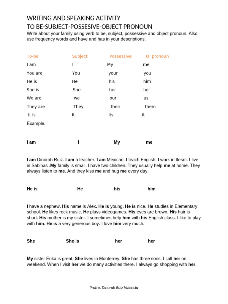 Family Descriptions with Pronouns | PDF | Linguistics