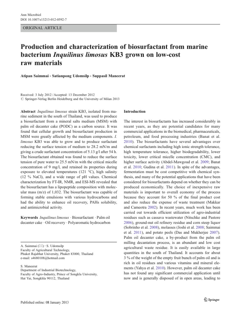 Saimmai2013 Inquilinus Limosus | PDF | Surfactant | Thin Layer ...