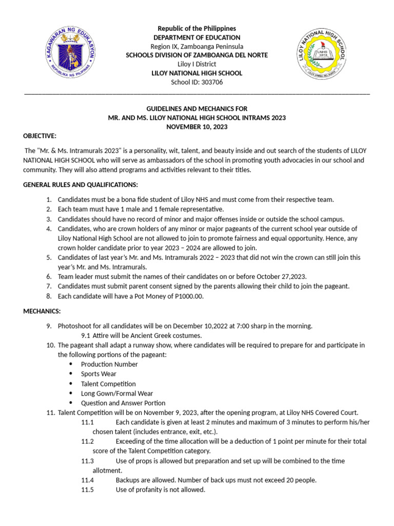 Mr. and Ms. Intramurals 2023 Guidelines | PDF